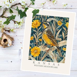 Western Meadowlark Kansas State Bird Art Print, William Morris Style ...