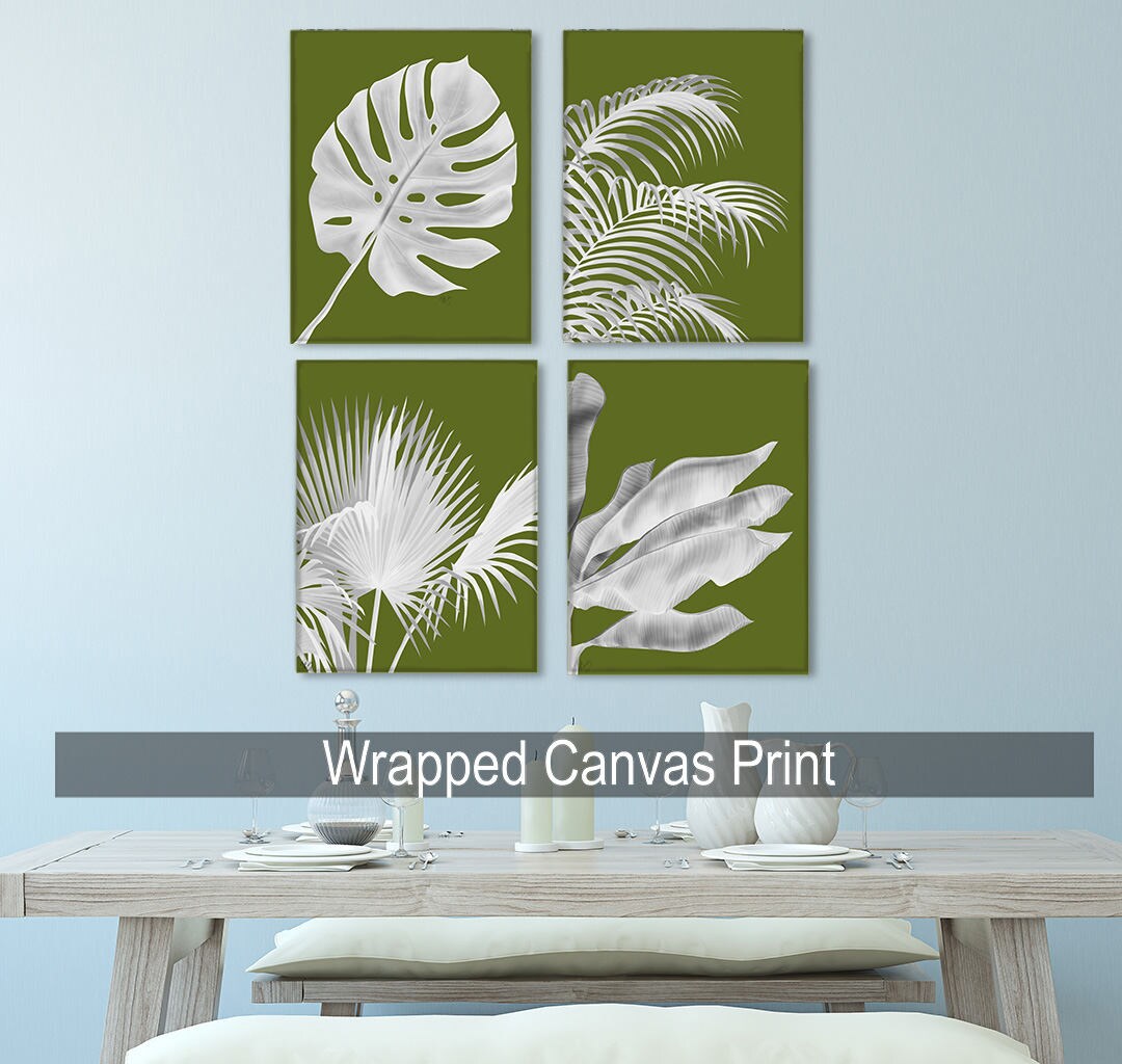 Tropical Decor Tropical Leaves 1 White on Green Tropical | Etsy