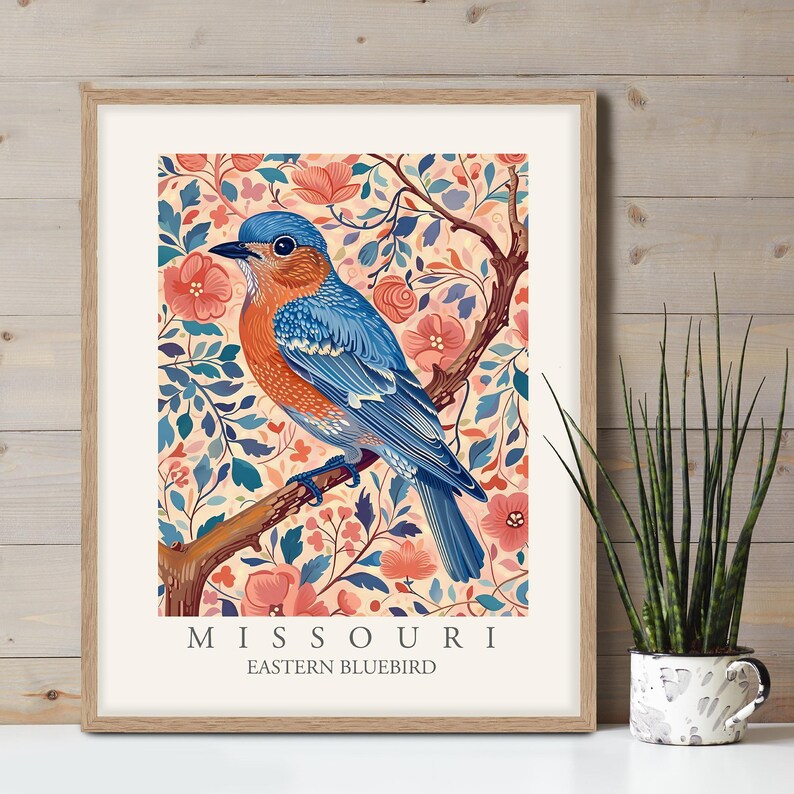 Eastern Bluebird Missouri State Bird Art Print, William Morris Style ...