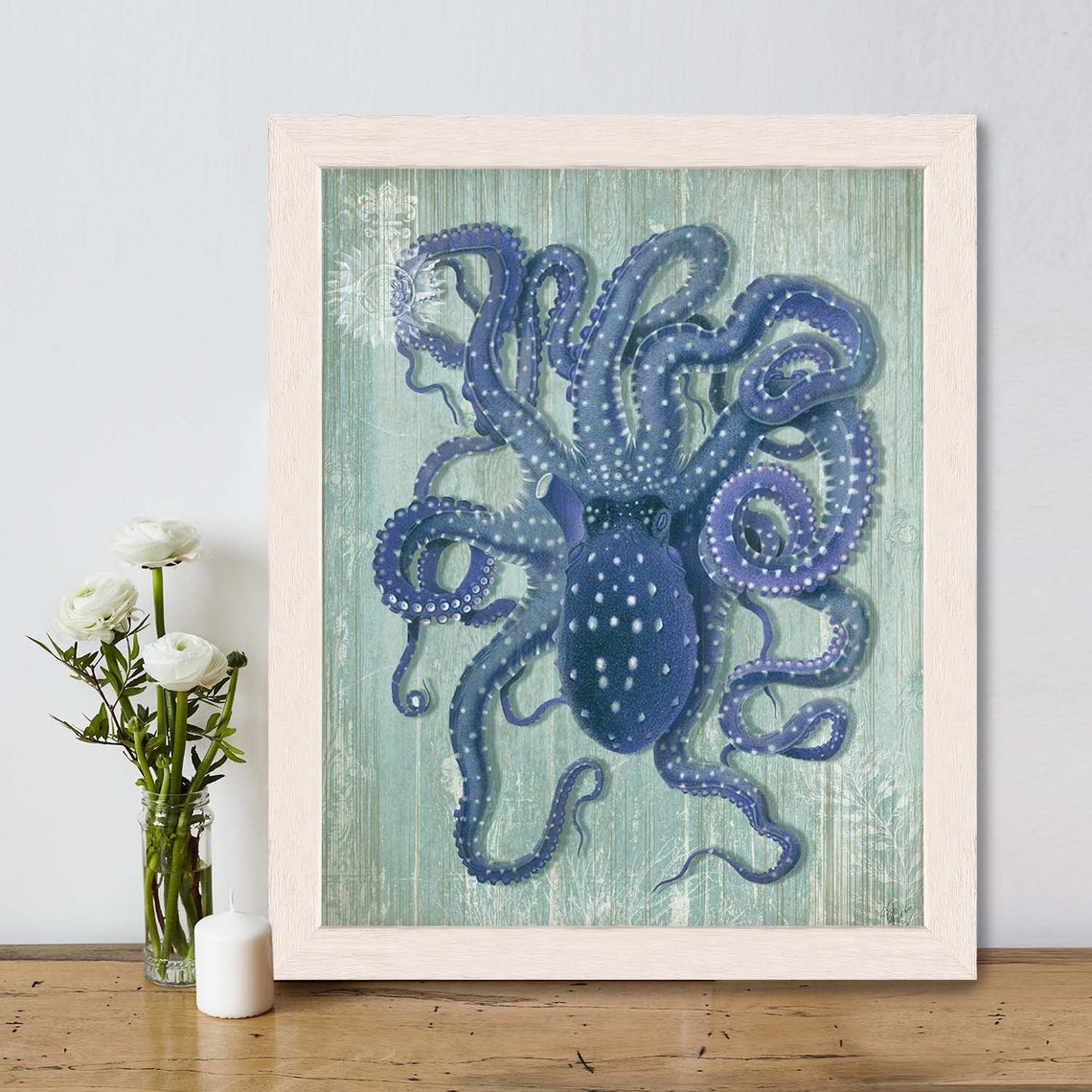 Octopus 2 Blue Octopus Poster octopus decor nautical print | Etsy