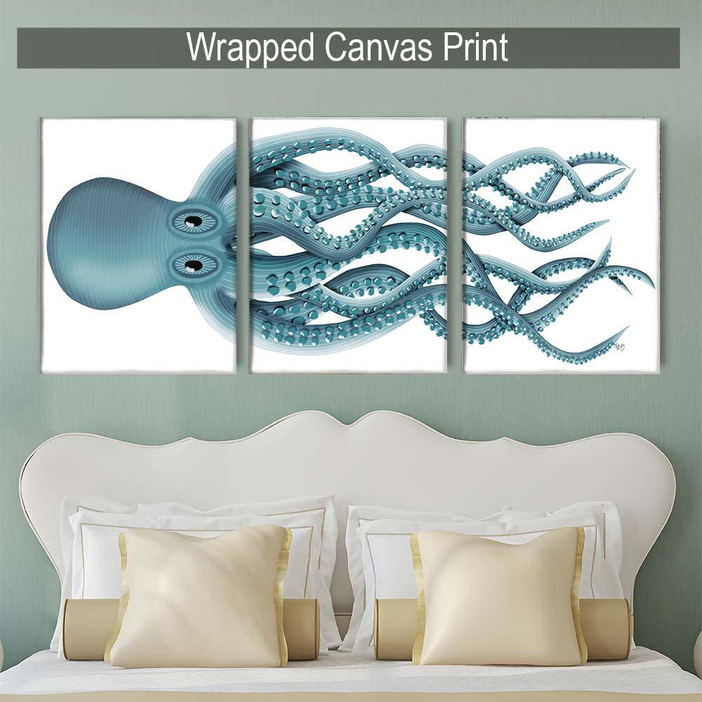 Giant Octopus Print Aqua Octopus Triptych Set of 3 Octopus | Etsy