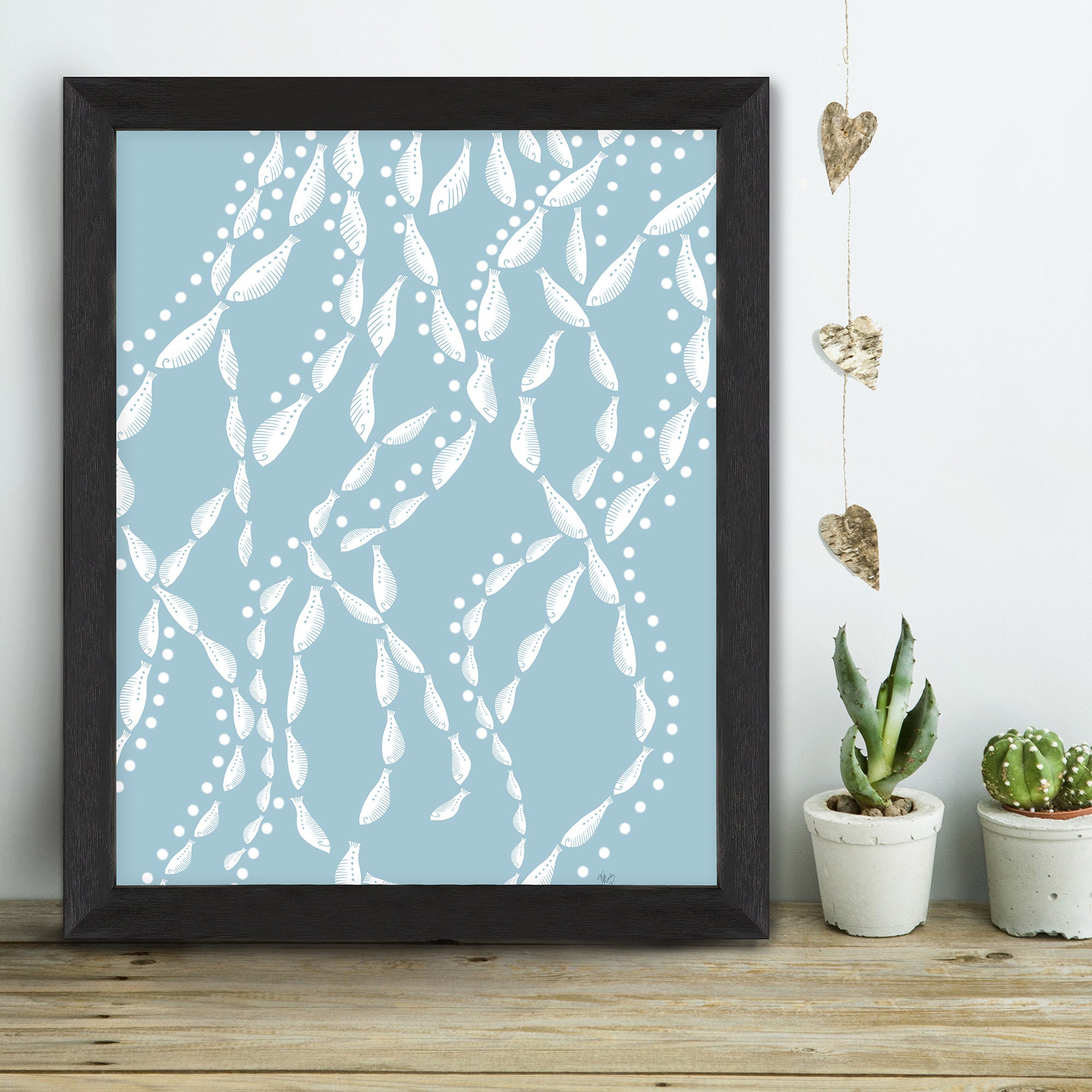 Fish Streams Print Swimming Fish Art Fish Poster Blue and - Etsy UK