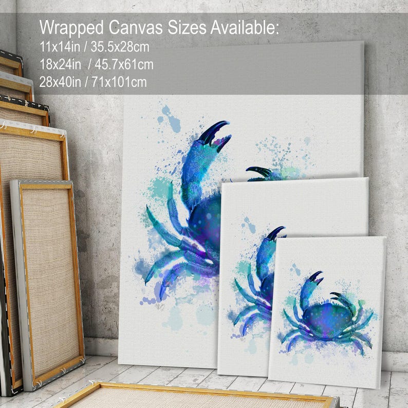 Crab Wall Art - Crab 1 Blue - Crab Prints Crab Art Print Nautical Decor ...