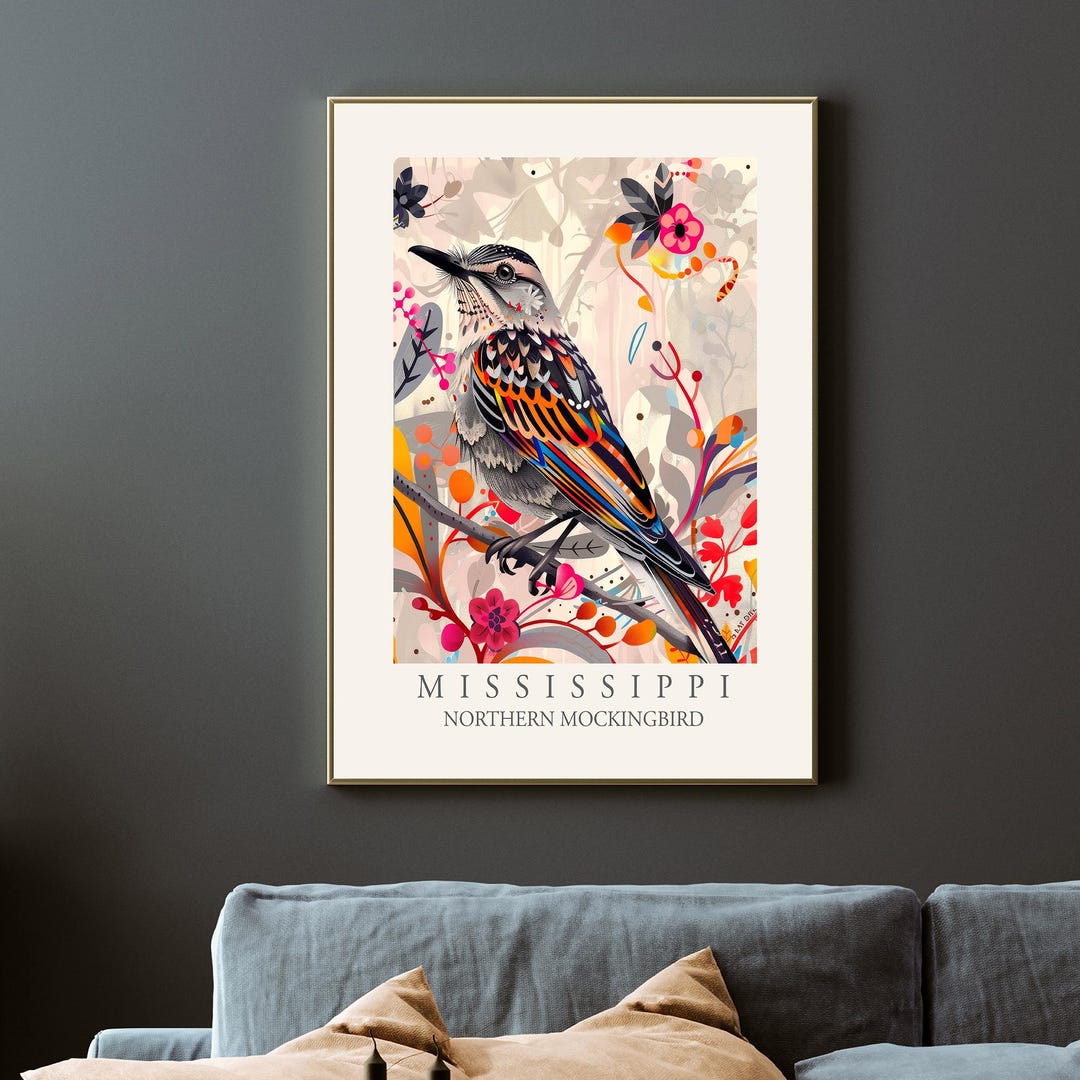 Northern Mockingbird Mississippi State Bird Print, Modern Abstract ...