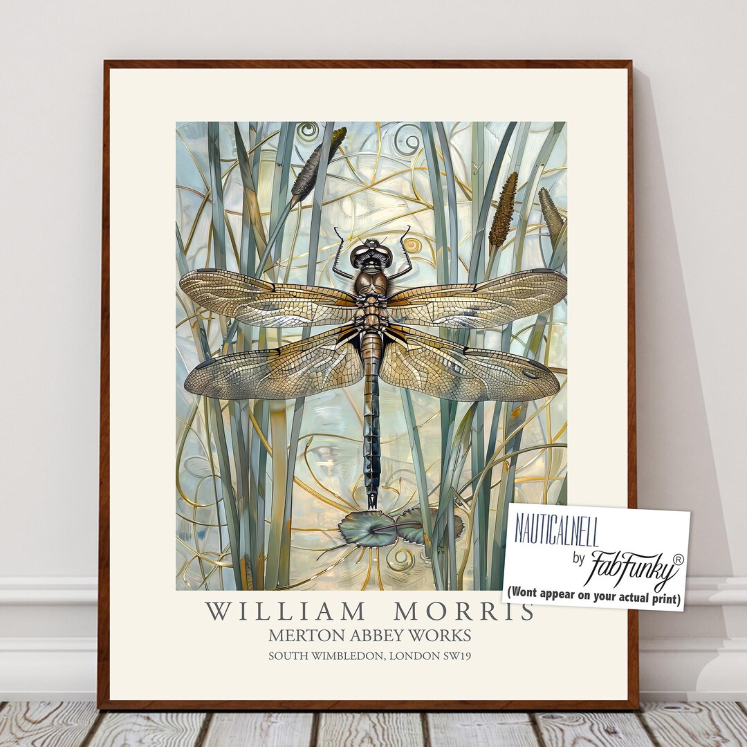 Dragonfly Print, William Morris Style Illustration, William Morris Floral Poster, Vintage Style ...