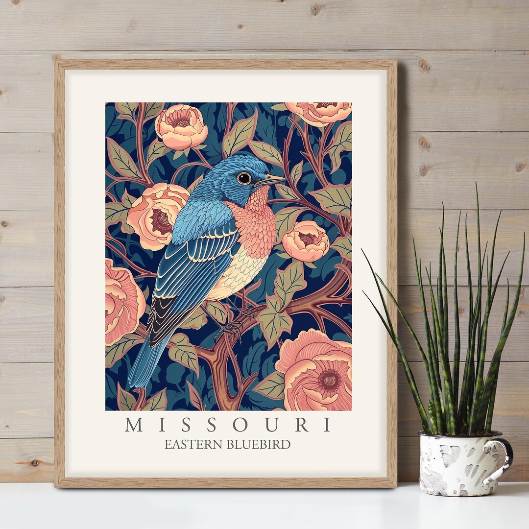 Eastern Bluebird Missouri State Bird Art Print, William Morris Style ...