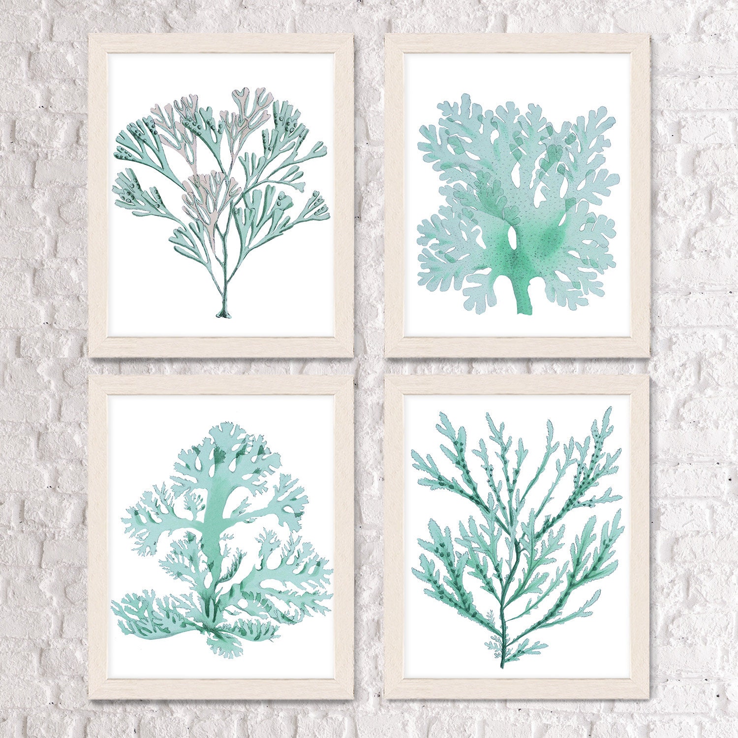 Sea Coral prints Set 4 Corals in Green 1 Nautical Art | Etsy