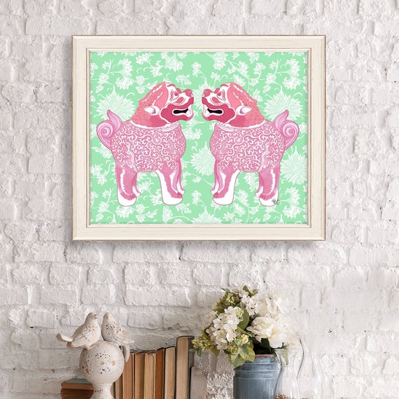 Foo Dog Print Chinoiserie Decor Chinese Lion Dogs Oriental | Etsy