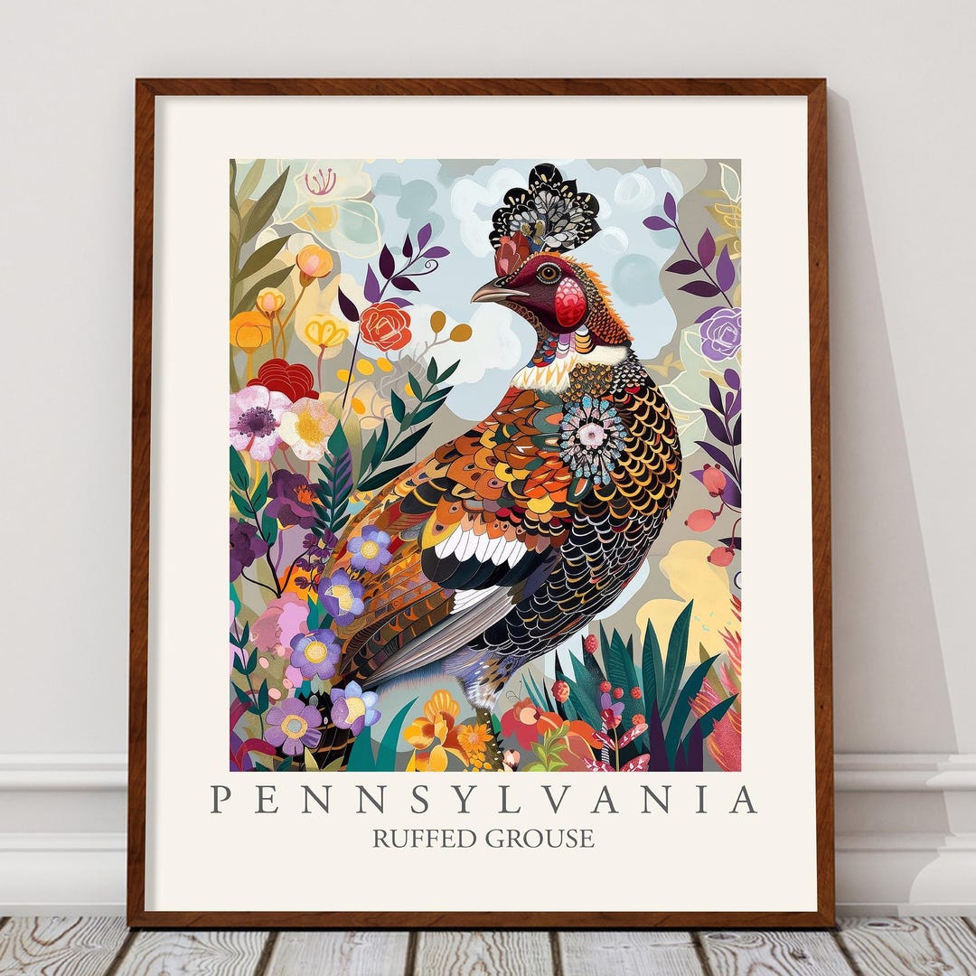 Ruffed Grouse Pennsylvania State Bird Print, Modern Abstract Style Wall ...