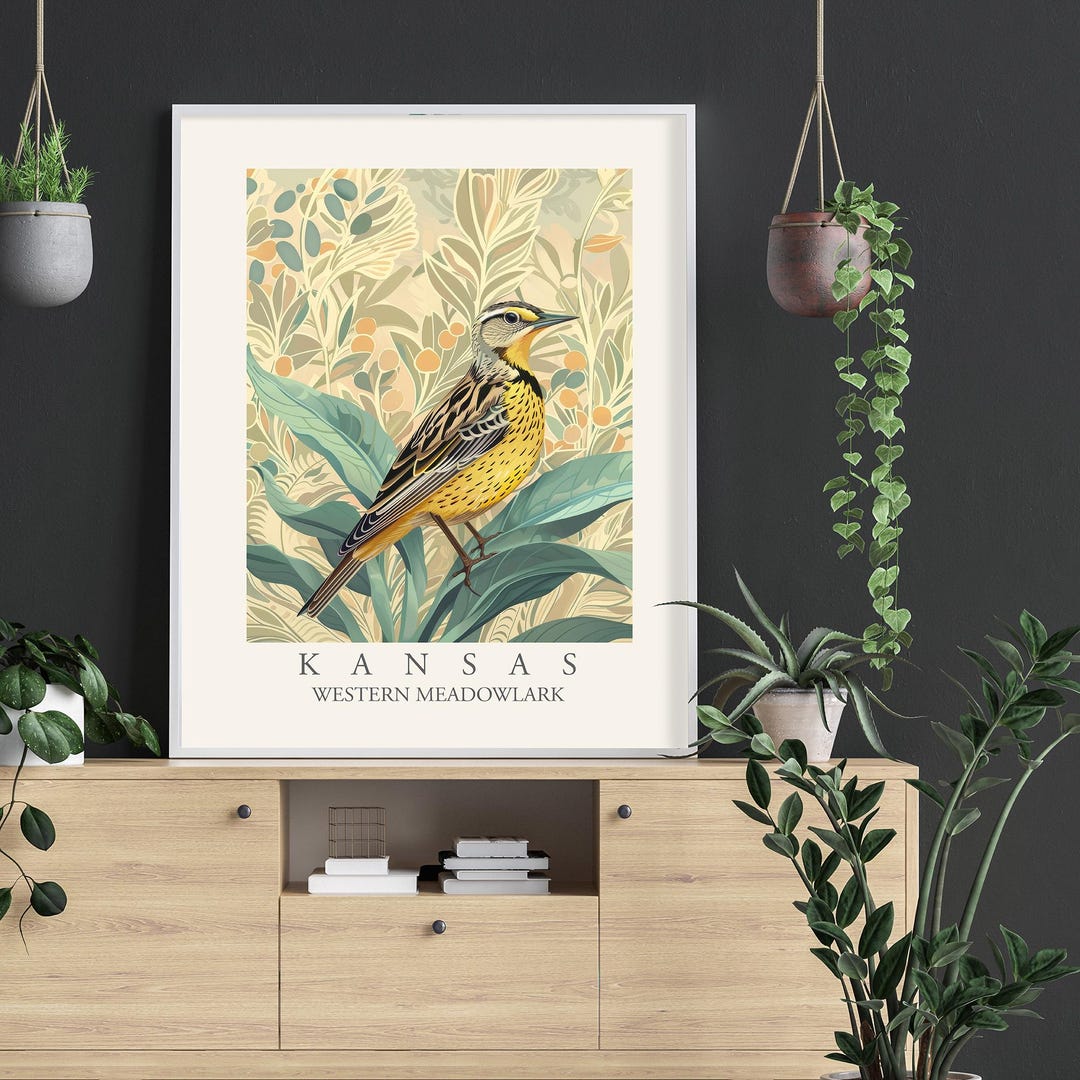 Western Meadowlark Kansas State Bird Art Print, William Morris Style ...