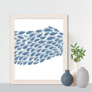 Shoal of Fish, Little Fishes Picture, Blue Fish Print, Blue and White ...