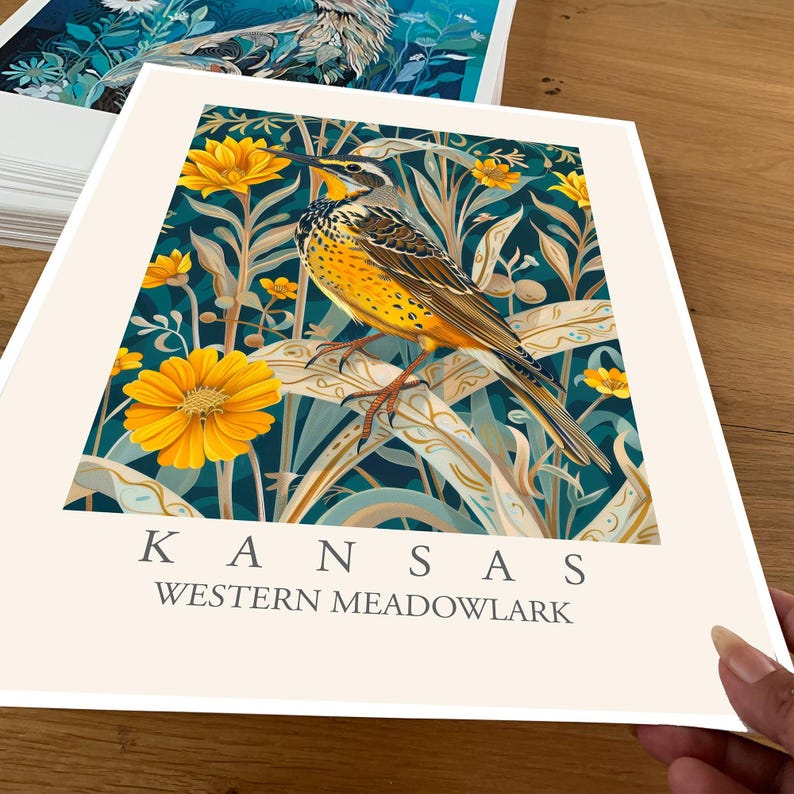 Western Meadowlark Kansas State Bird Art Print, William Morris Style ...