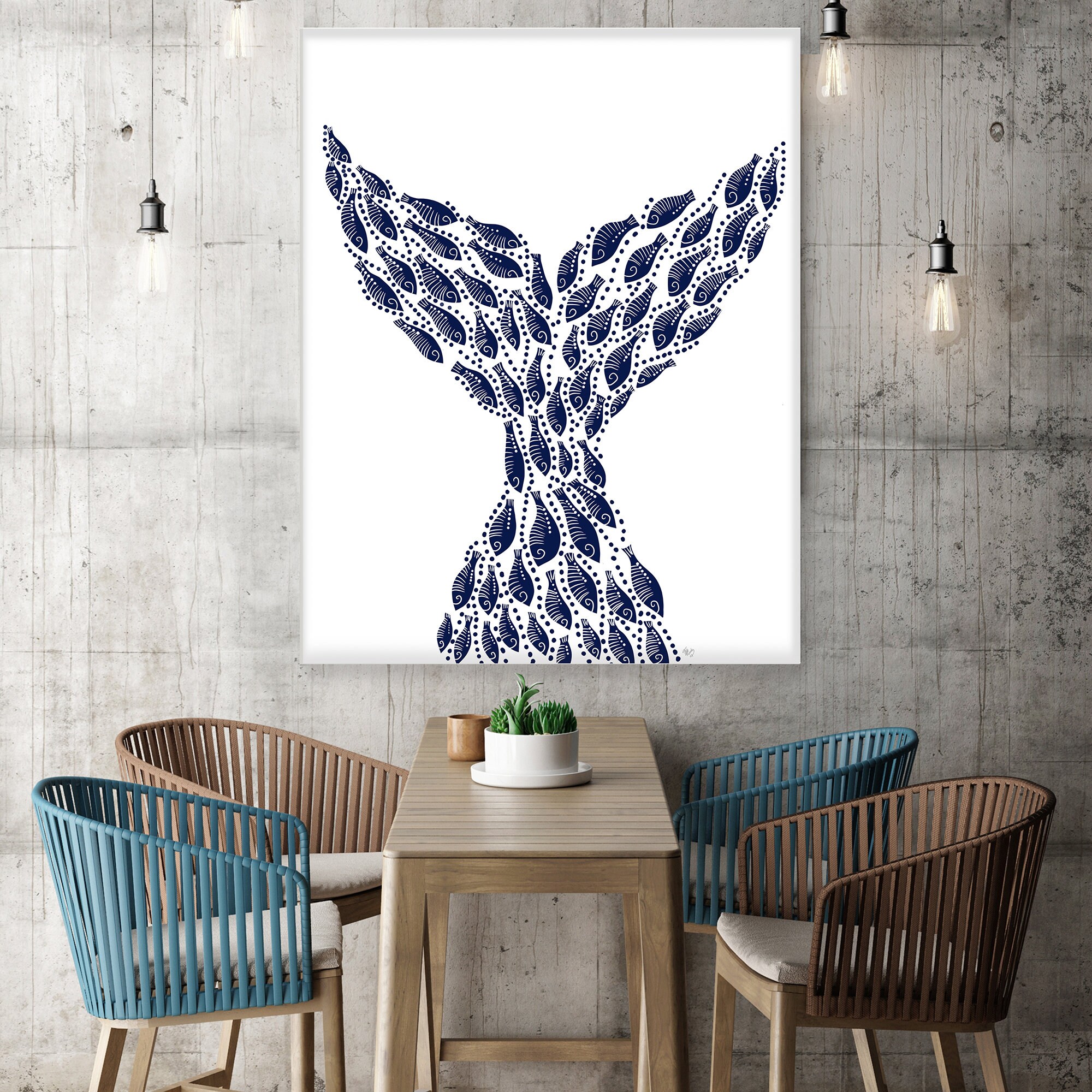 Fish painting Blue fish print Blue bathroom decor Hamptons | Etsy