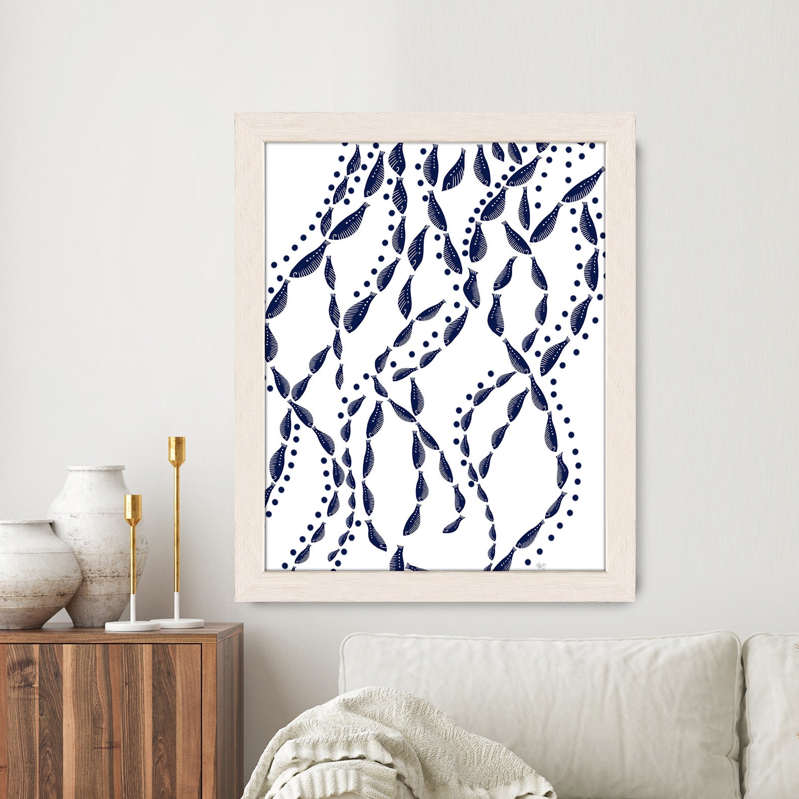 Blue Fish Print Blue and White Art Fish Bathroom Nautical - Etsy UK