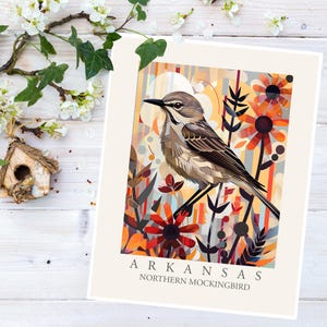 Northern Mockingbird Arkansas State Bird Print, Modern Abstract Style ...