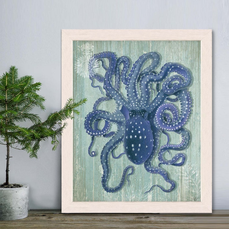 Octopus 2 Blue Octopus Poster octopus decor nautical print | Etsy