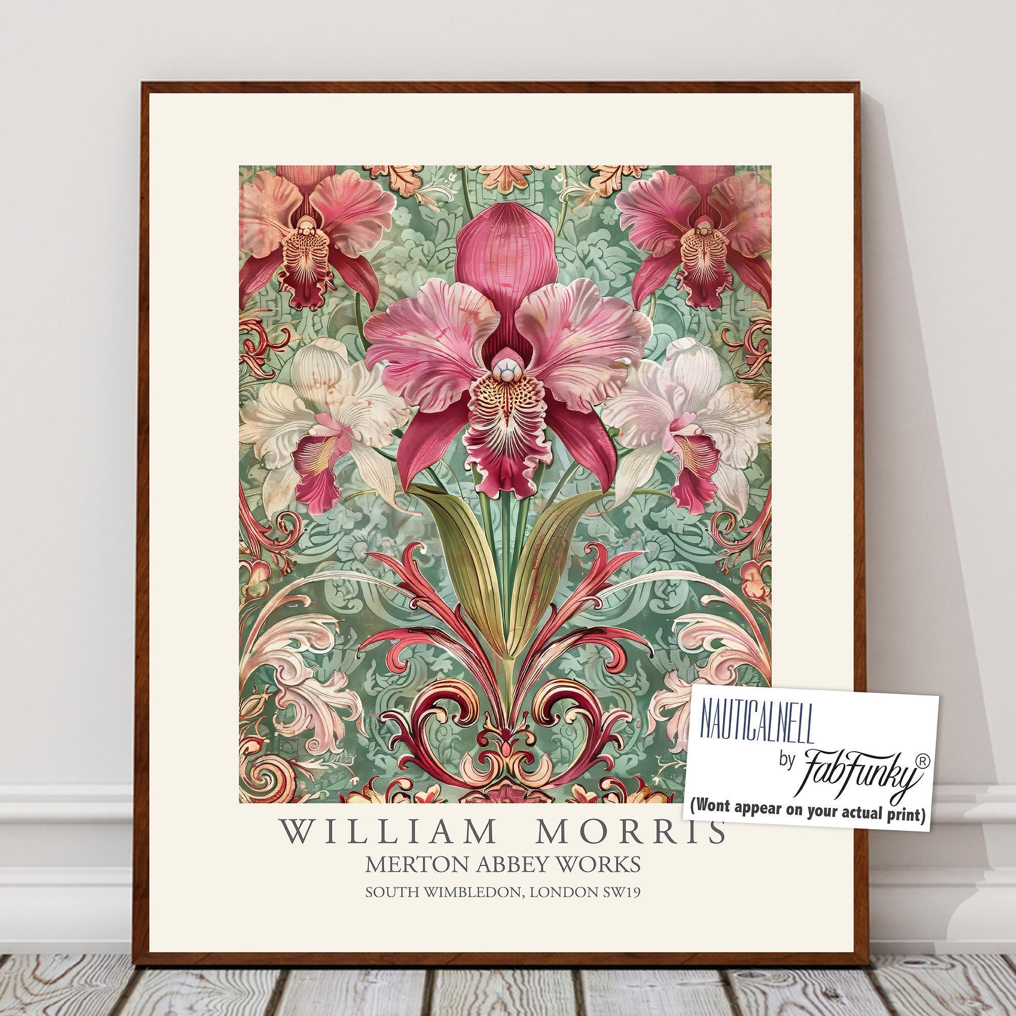 William Morris Style Pink Orchid Print, Floral Poster, Large Vintage ...