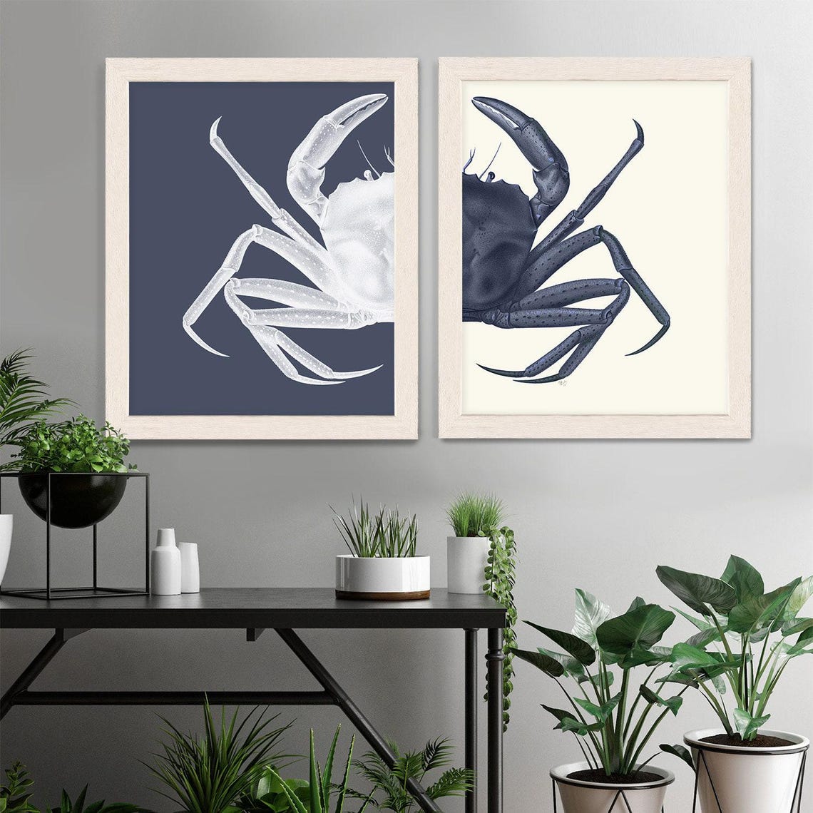 Set of 2 Indigo Blue Crab Art Prints, Nautical Art Prints, Kitchen or ...