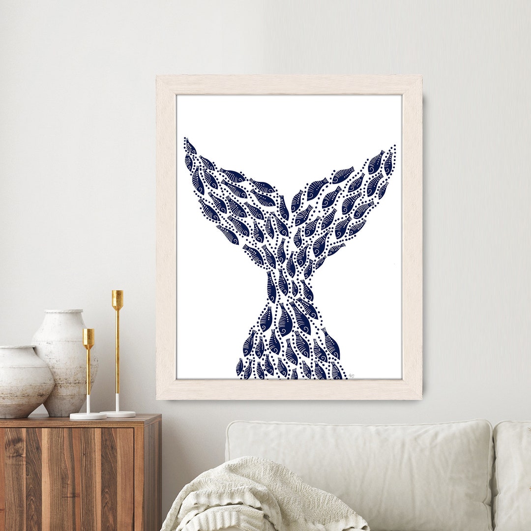 Fish Painting, Blue Fish Print, Blue Bathroom Decor, Hamptons Style Art ...