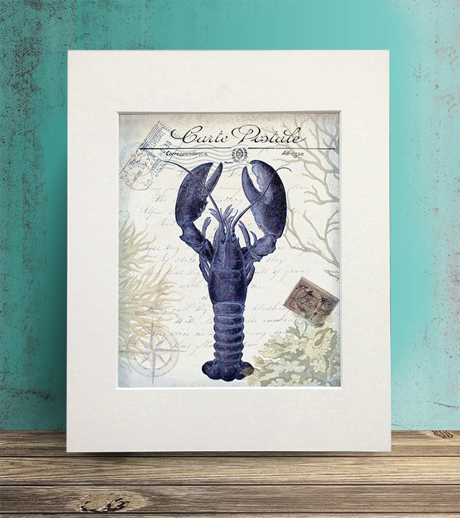 Blue Lobster Art Print Seaside Postcard Series Lobster | Etsy