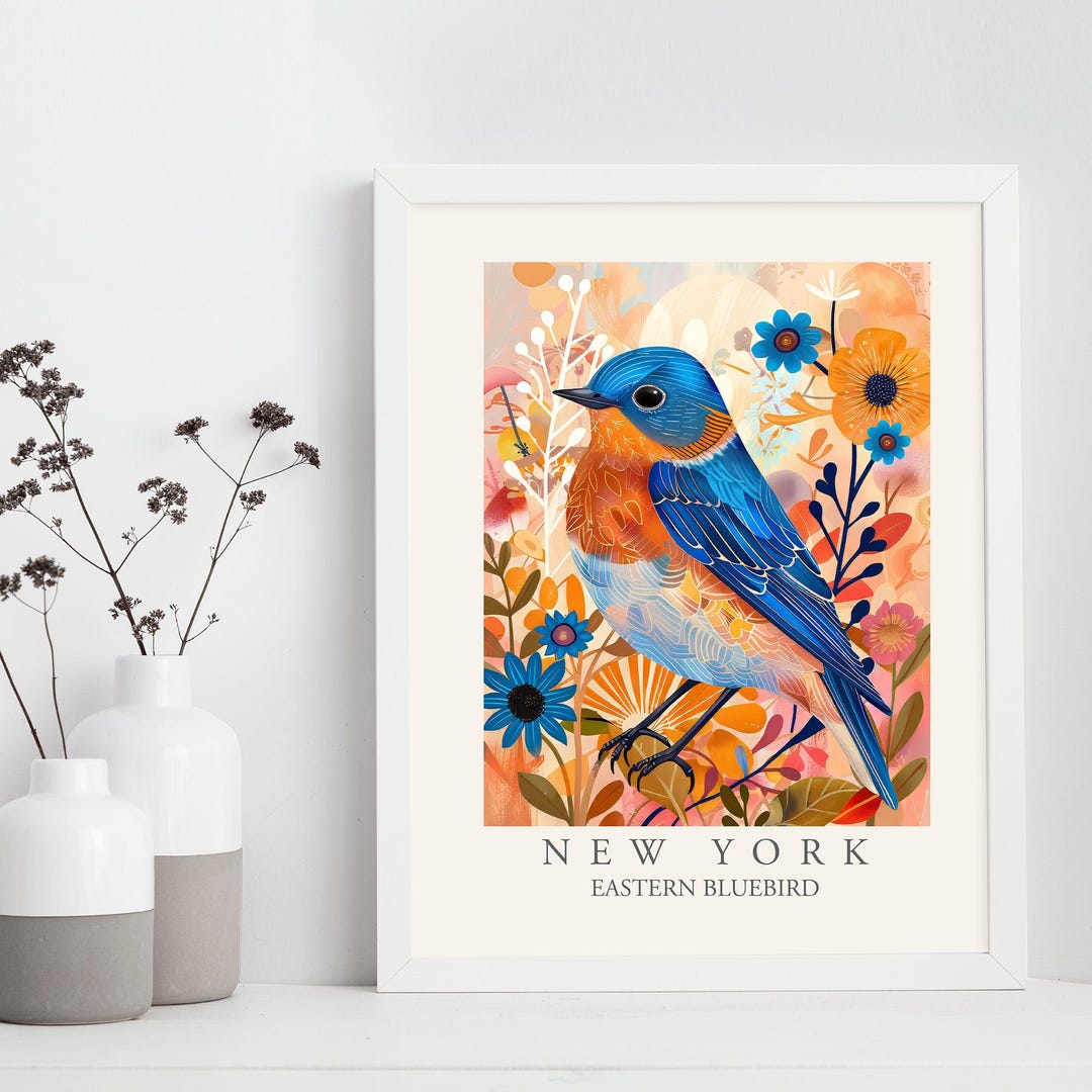 Eastern Bluebird New York State Bird Print, Modern Abstract Style Wall ...
