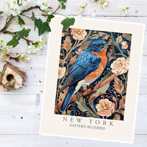Eastern Bluebird New York State Bird Art Print US, William Morris Style ...
