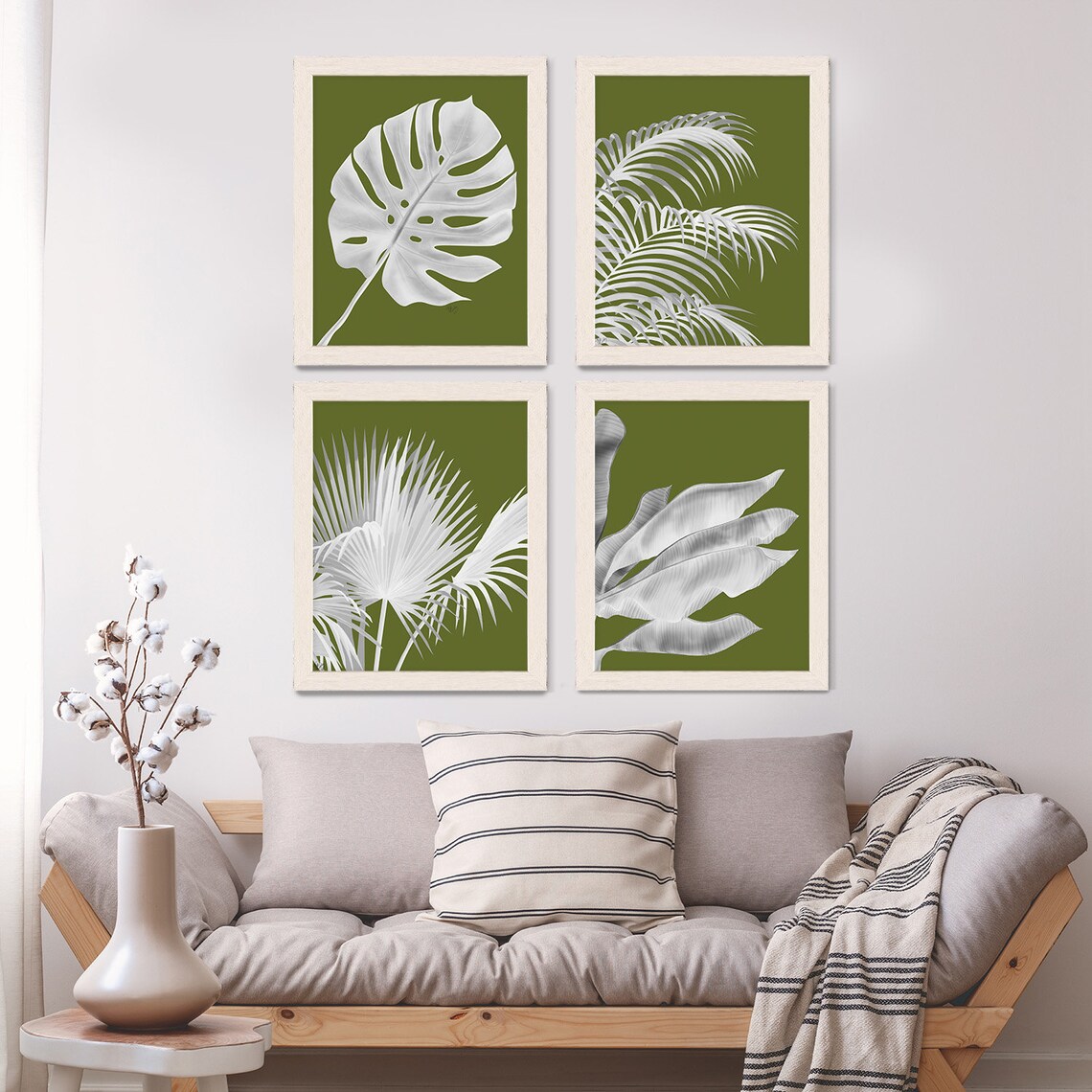 Tropical Decor Tropical Leaves 1 White on Green Tropical | Etsy