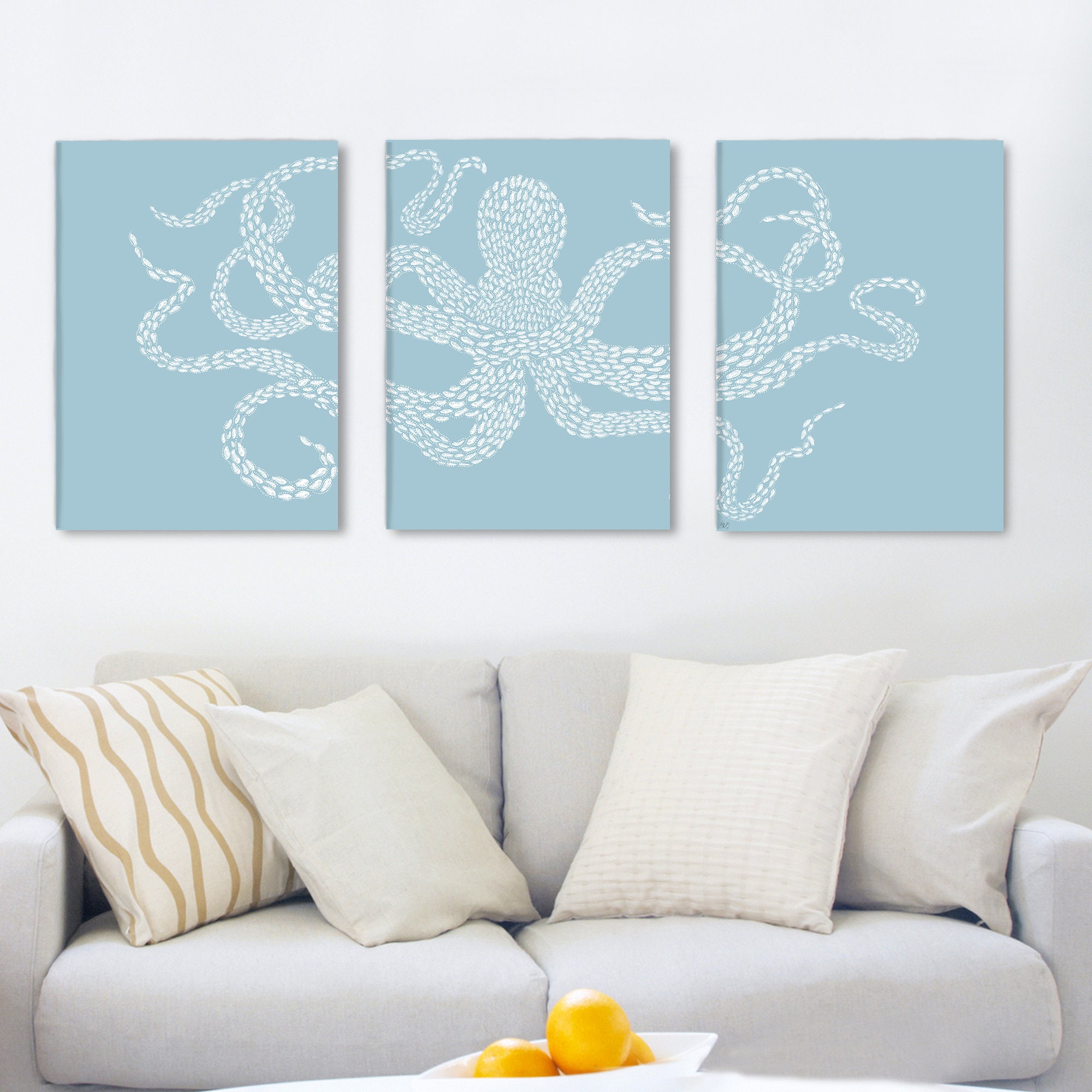 Octopus Canvas Art Triptych Set of Art Fish Art Print Squid - Etsy UK