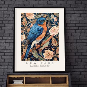 Eastern Bluebird New York State Bird Art Print US, William Morris Style ...