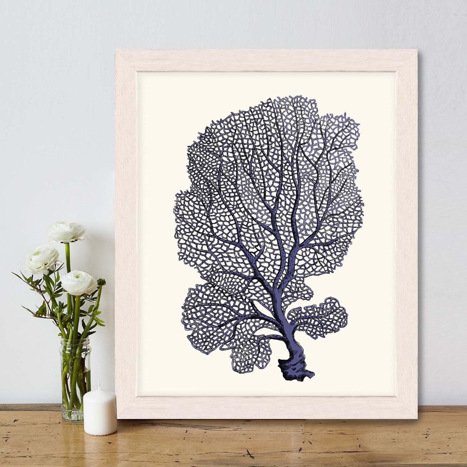 Coral Sea Fan Print Navy Blue Coral Print Blue Print Blue - Etsy