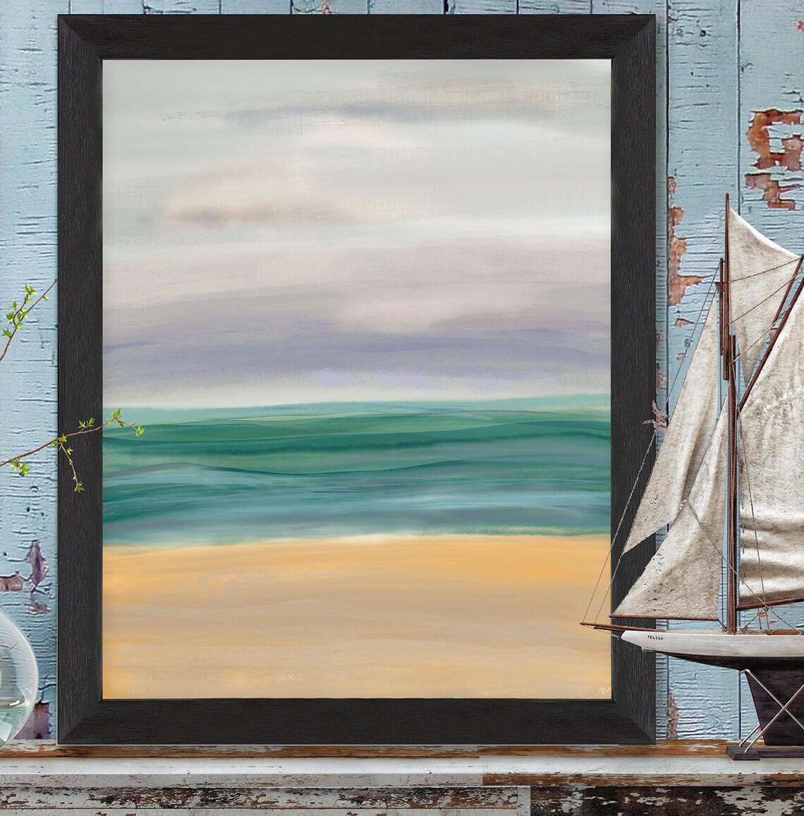 Beach Abstract Watercolor Painting Coastal Art Decor | Etsy