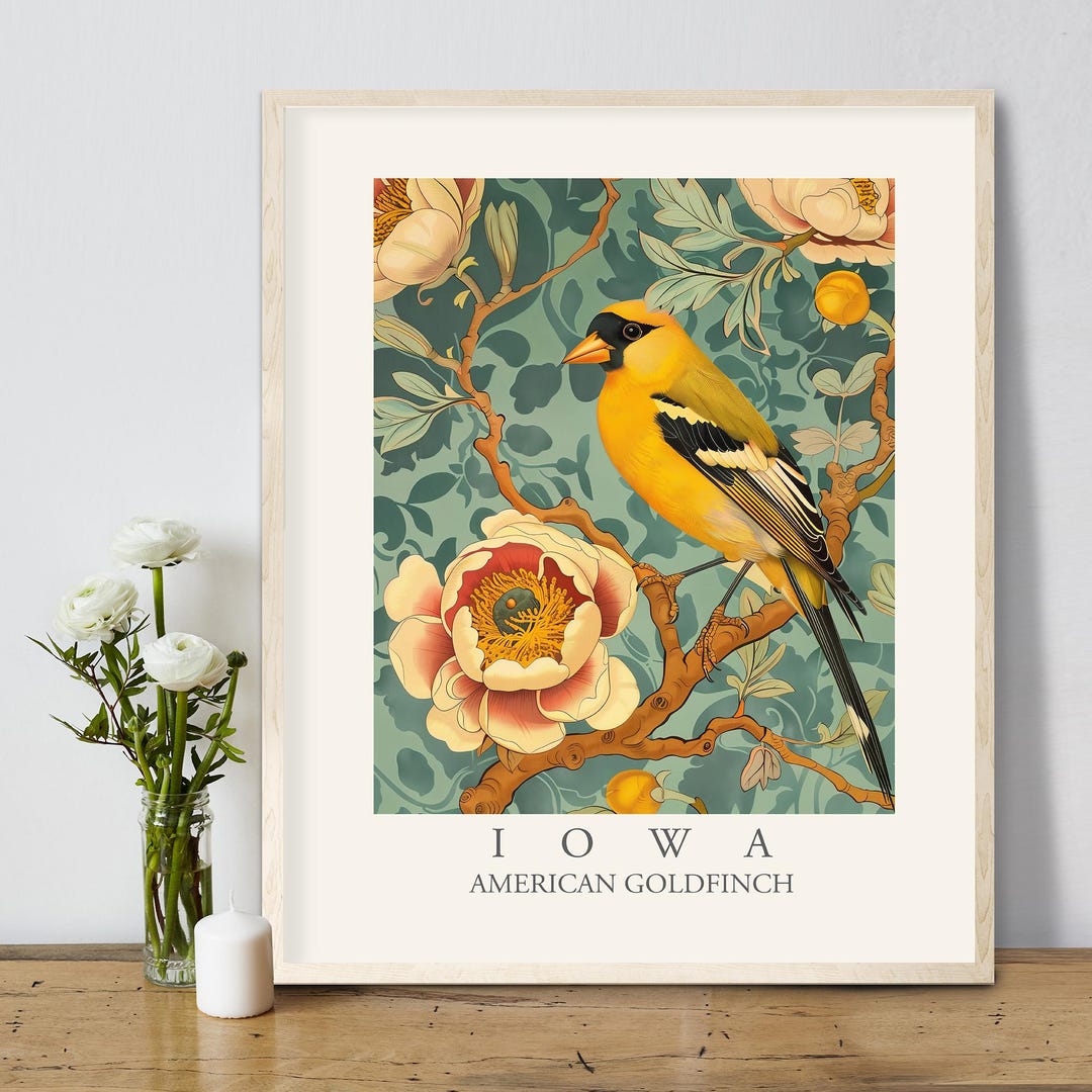 American Goldfinch Iowa State Bird Art Print, William Morris Style ...