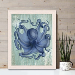 Octopus 5 Blue Octopus Poster Octopus Decor Kitchen Decor Bathroom ...
