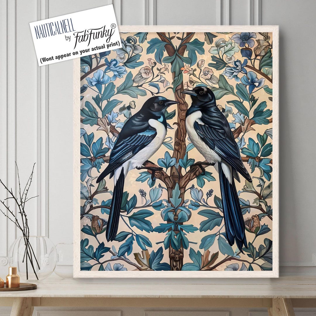Magpie Tree Art Print, Magpie Pair Wall Art, Wildlife Nature Lover ...