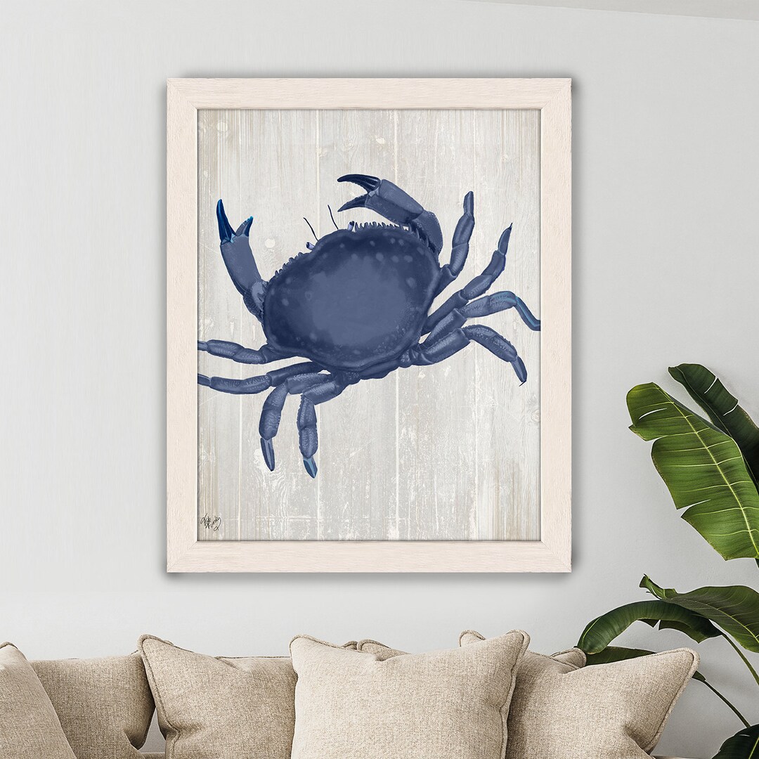 Nautical Painting, Crab Illustration, Blue Room Decor, Ocean Creature ...