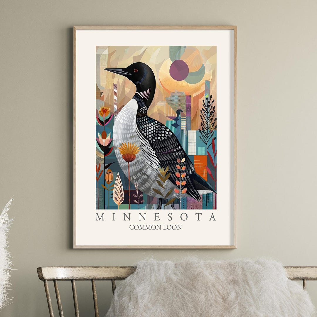 Common Loon Minnesota State Bird Print, Modern Abstract Style Wall Art ...