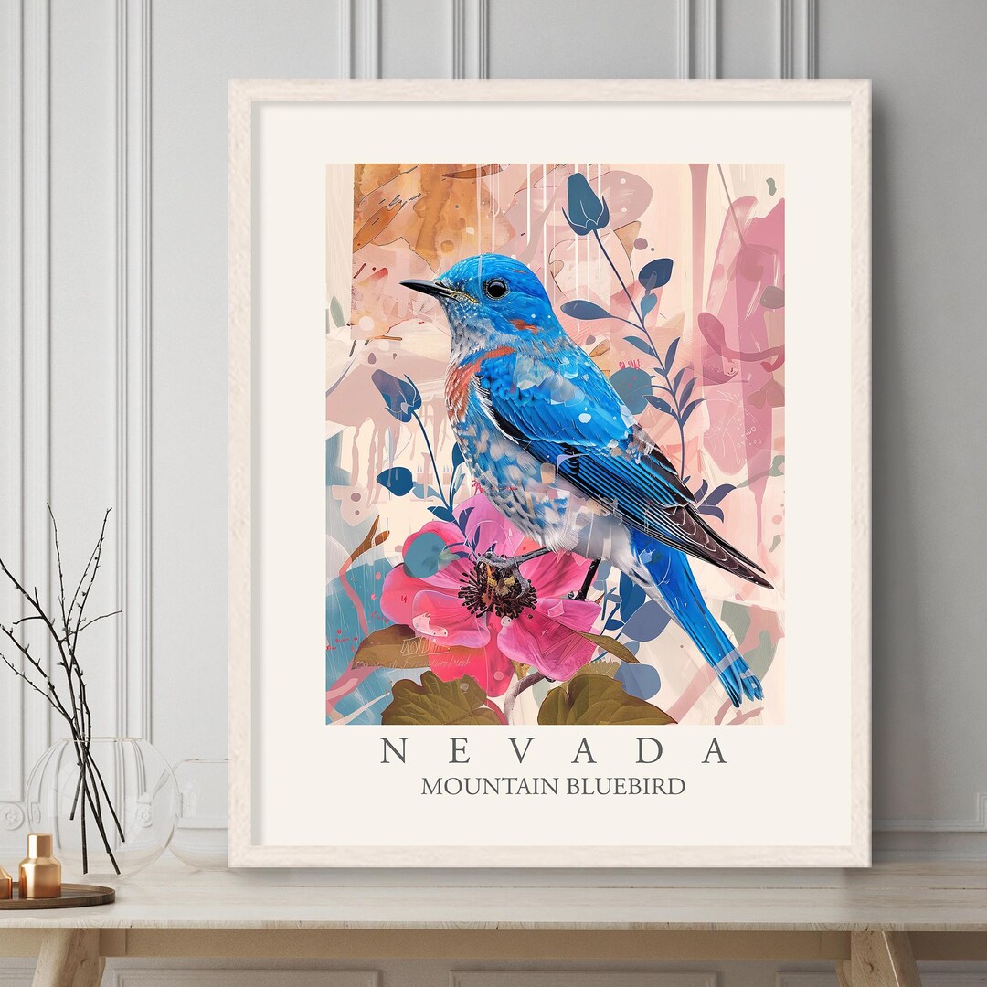 Mountain Bluebird Nevada State Bird Print, Modern Abstract Style Wall ...