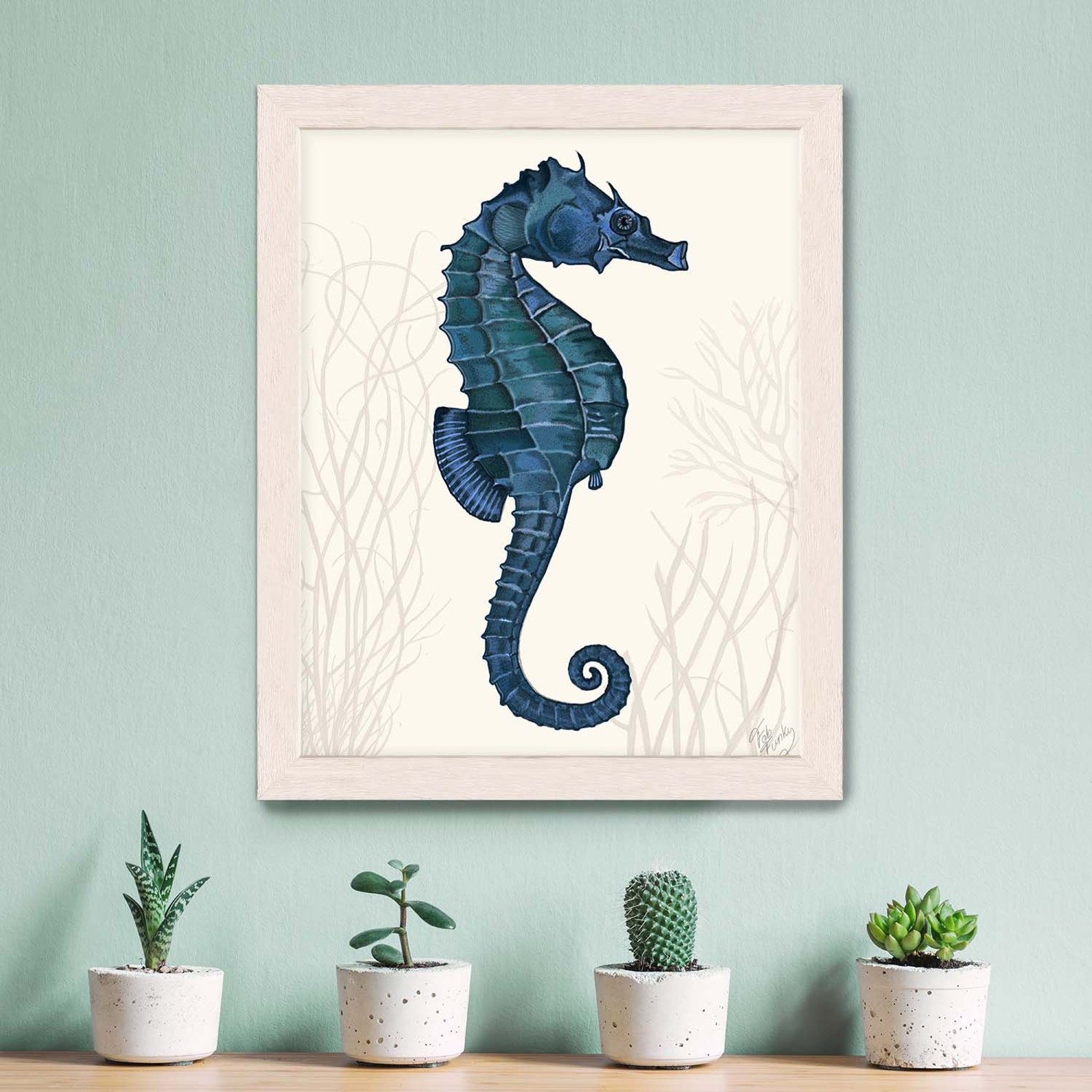 Seahorse Print Dark Blue/cream 1 seahorse wall decor | Etsy