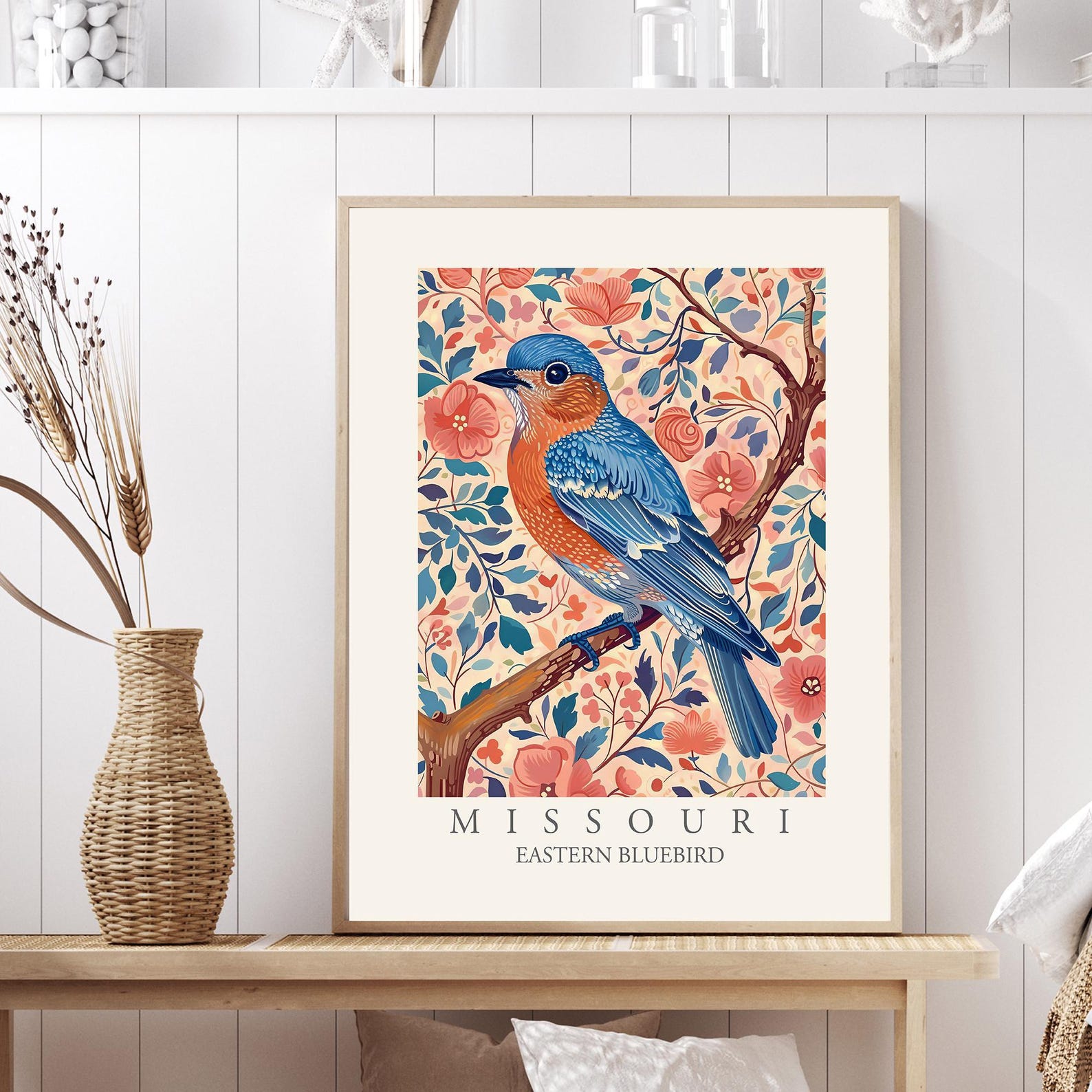 Eastern Bluebird Missouri State Bird Art Print, William Morris Style ...