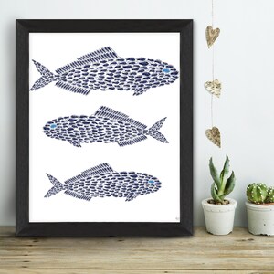 Blue Fish Print, Fish Painting, Fishing Gift, Sealife Fish Decor, Fish ...