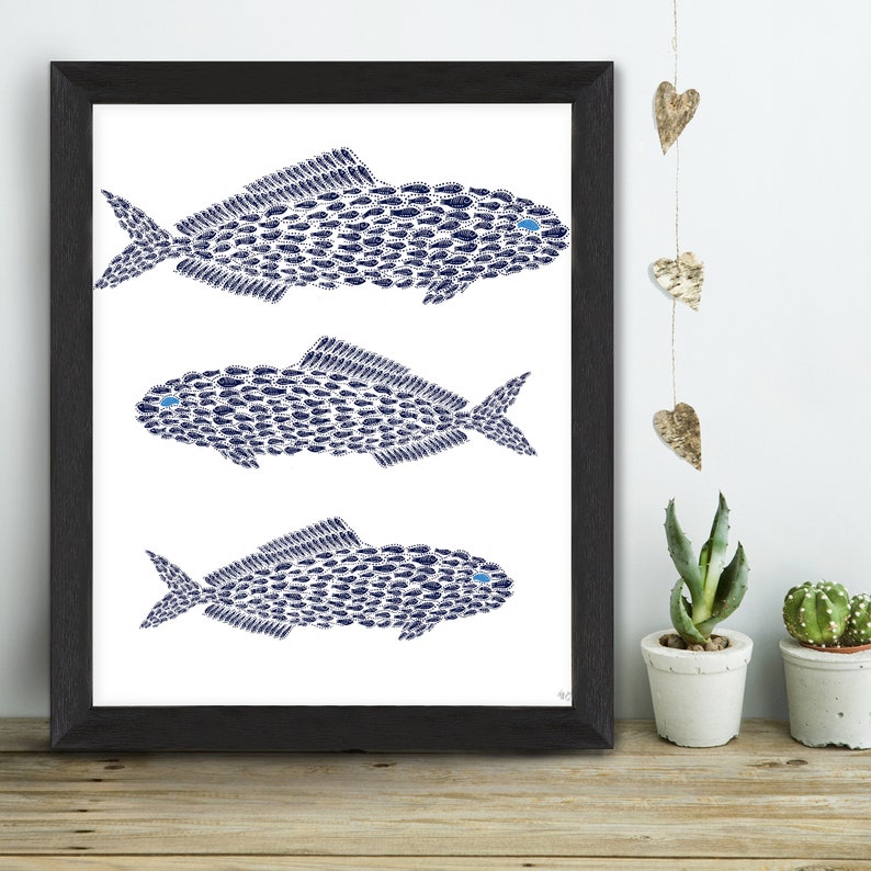 Blue Fish Print Fish Painting Fishing Gift Sealife Fish | Etsy