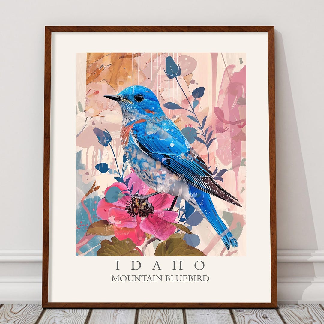 Mountain Bluebird Idaho State Bird Print, Modern Abstract Style Wall ...