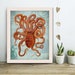 Large Octopus Poster Giant Octopus in Blue Octopus Print 18x40inches ...