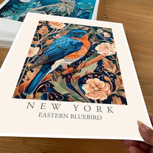 Eastern Bluebird New York State Bird Art Print US, William Morris Style ...