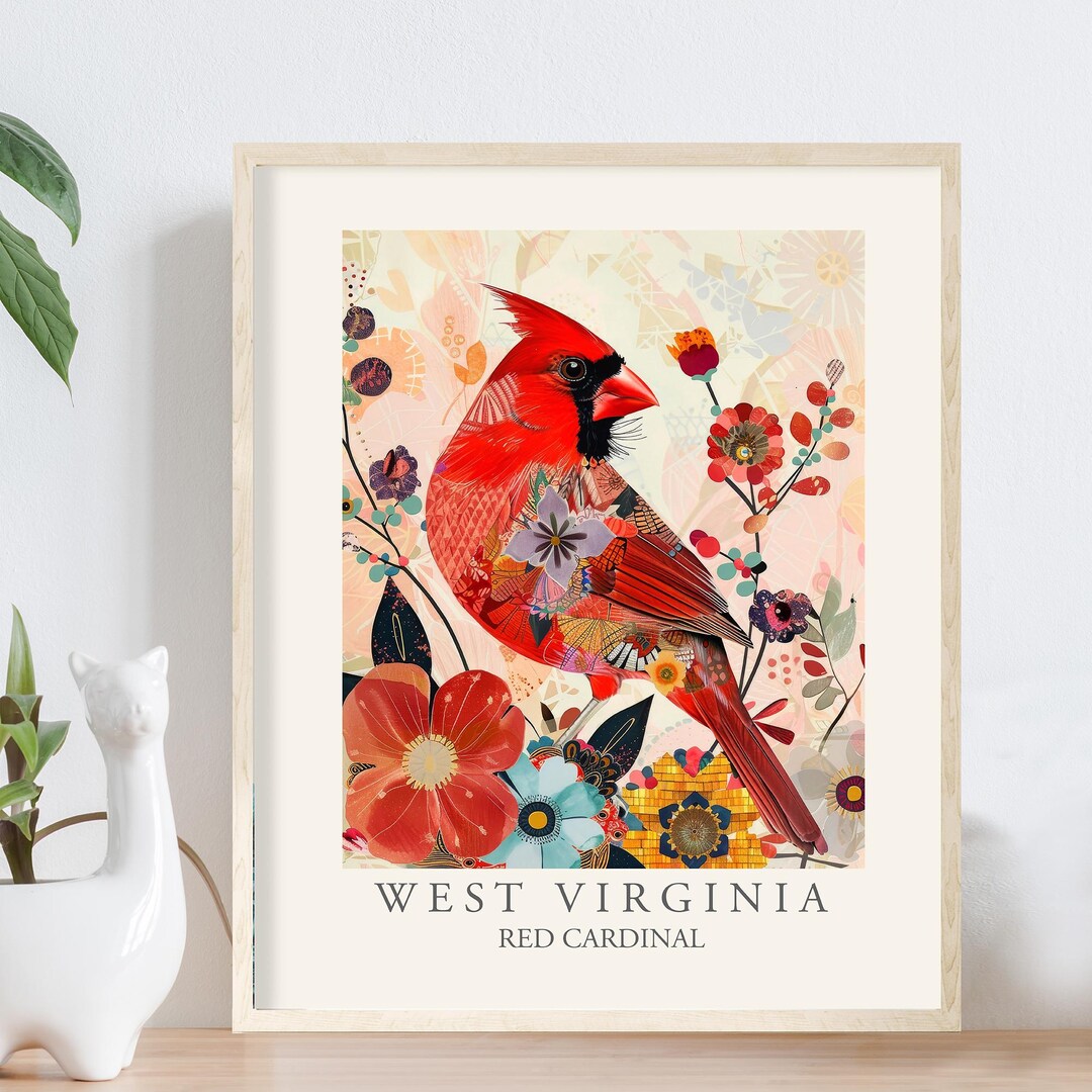 Red Cardinal West Virginia State Bird Print, Modern Abstract Style Wall ...