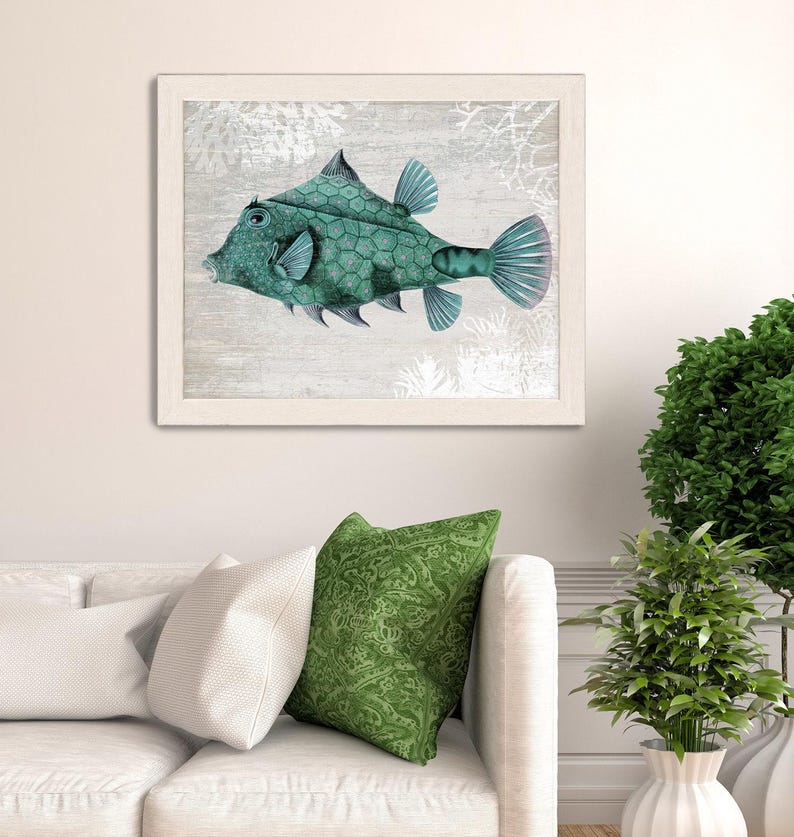 Turquoise Turret Fish Art Print - Nautical Print, Sea Picture, Beach ...