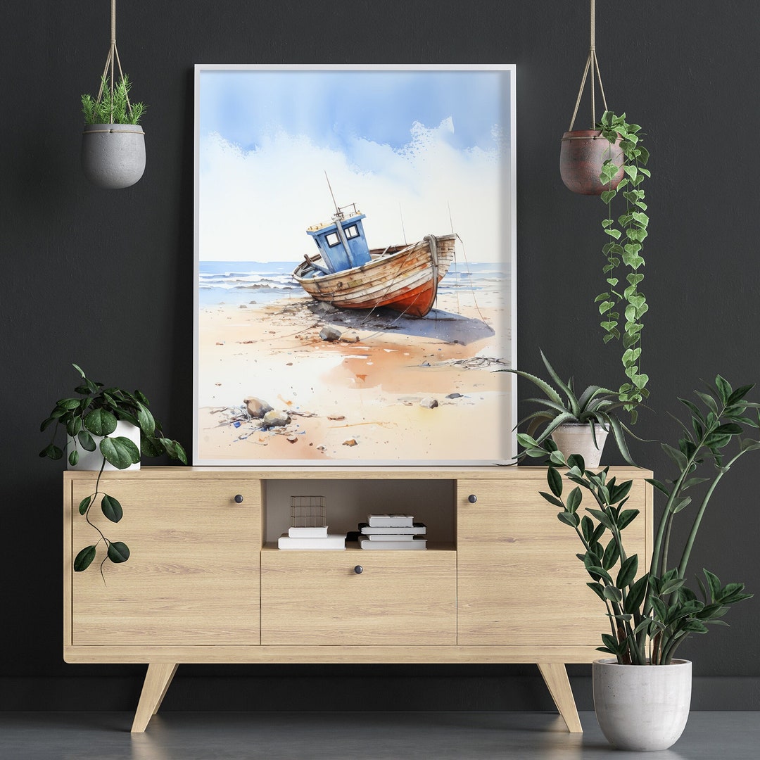 Fishing Boat Nautical Decor, Rustic Coastal Wall Art, Fishing Harbour ...