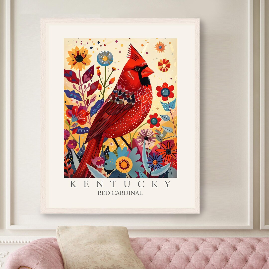 Red Cardinal Kentucky State Bird Print, Modern Abstract Style Wall Art ...
