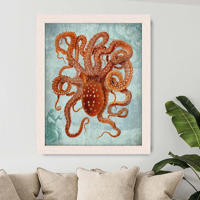 Octopus 2 Octopus print Nautical print beach house decor | Etsy