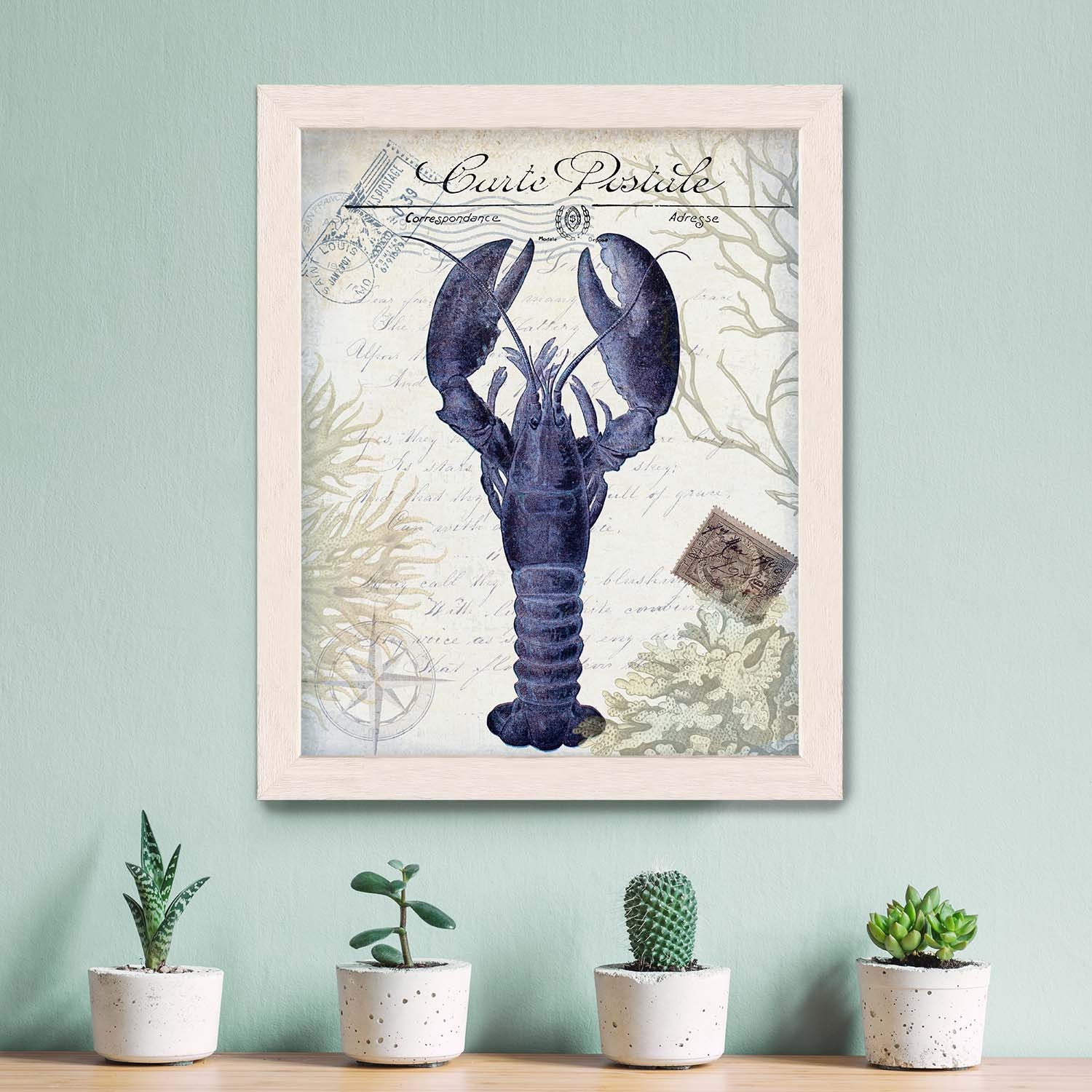 Blue Lobster Art Print Seaside Postcard Series Lobster | Etsy